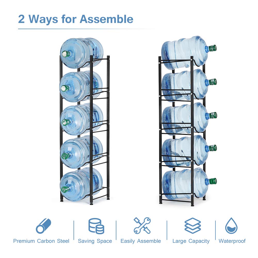 Water Cooler Jug Rack Dispenser 5 Tier Stainless Steel Heavy Duty Detachable Water Bottle Storage Shelf Organizer for 5 Gallon Water Jug Holder for Home Office Kitchen Breakroom