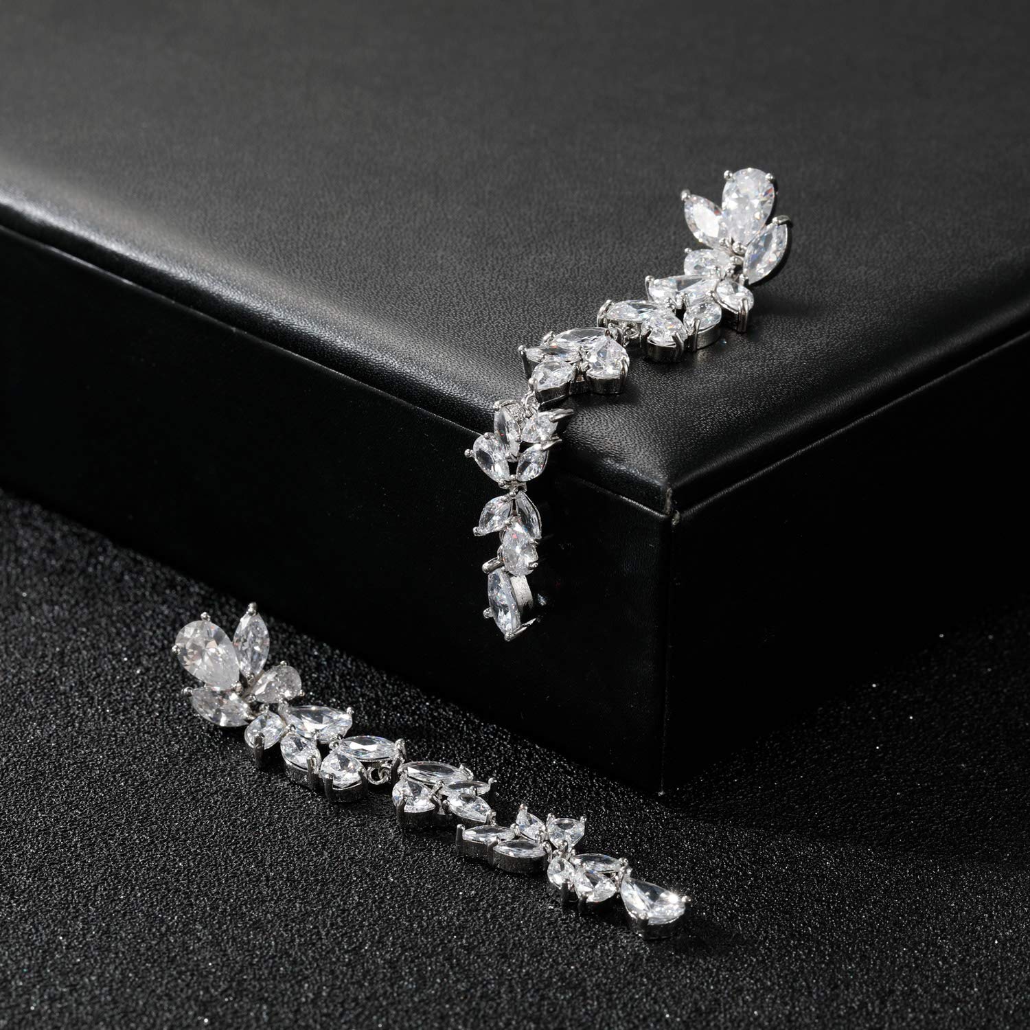 SWEETV Cubic Zirconia Bridal Earrings for Women Brides, Silver Crystal Chandelier Wedding Drop Earrings for Prom or Pageant