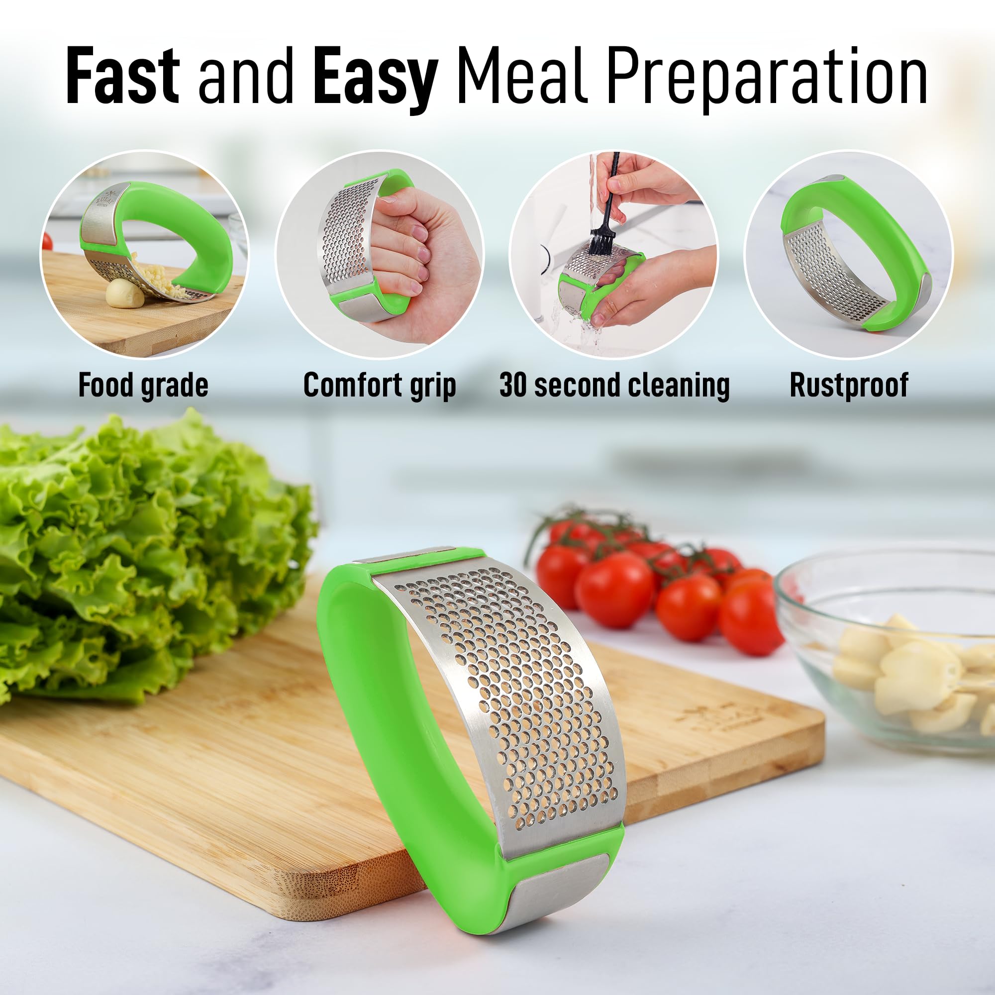 Zulay Garlic Press Rocker - Stainless Steel Garlic Mincer Perfect For Mincing Garlic - Comfortable Grip Garlic Crusher - Garlic Chopper for Smash Garlic (Black)