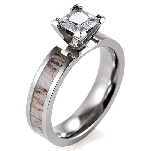 SHARDON Women's 5mm Titanium Cubic Zirconia Engagement Ring with Genuine Antler Inlaid Size 7