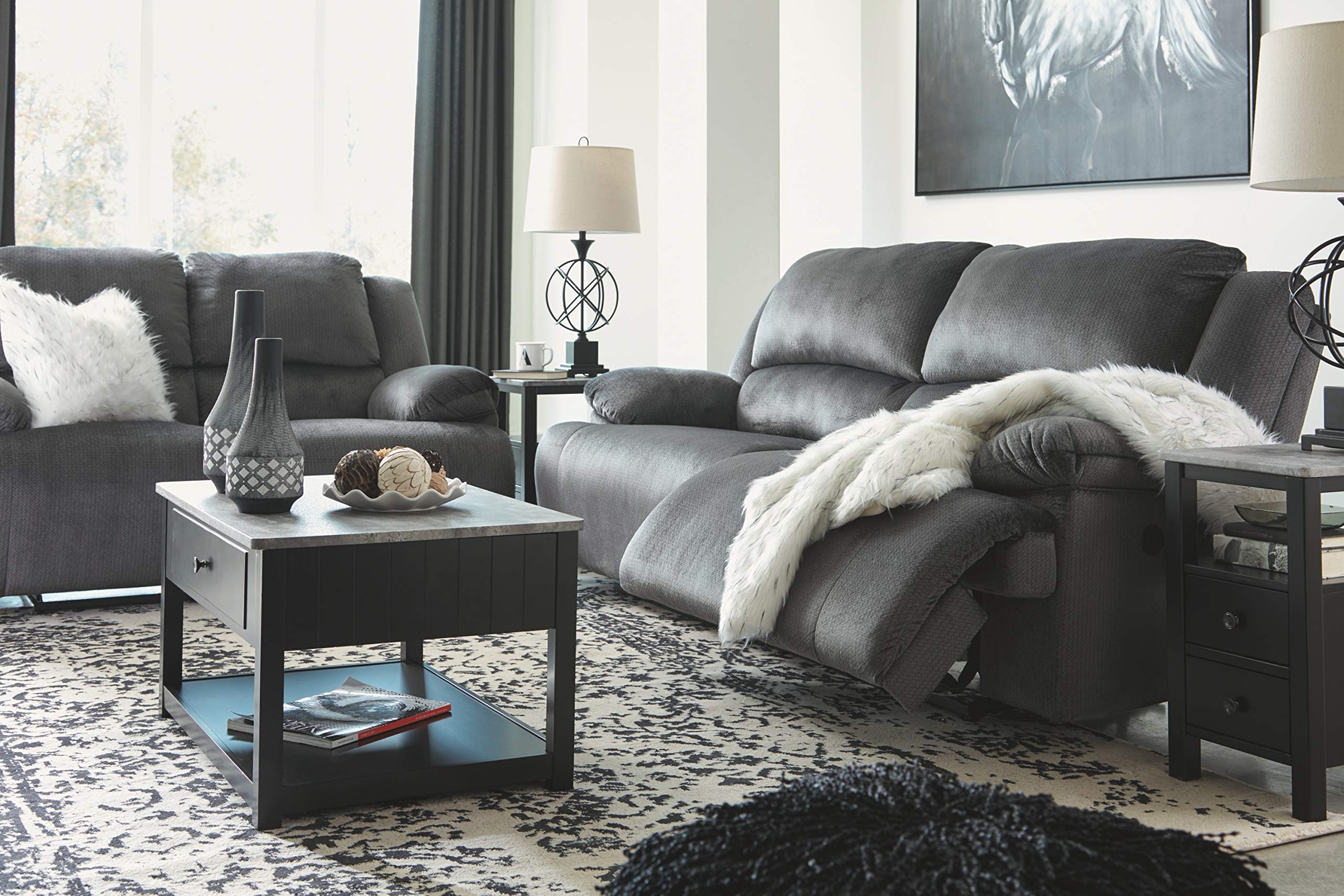 Signature Design by Ashley Clonmel Microfiber Extra Wide Manual Reclining Sofa, Gray
