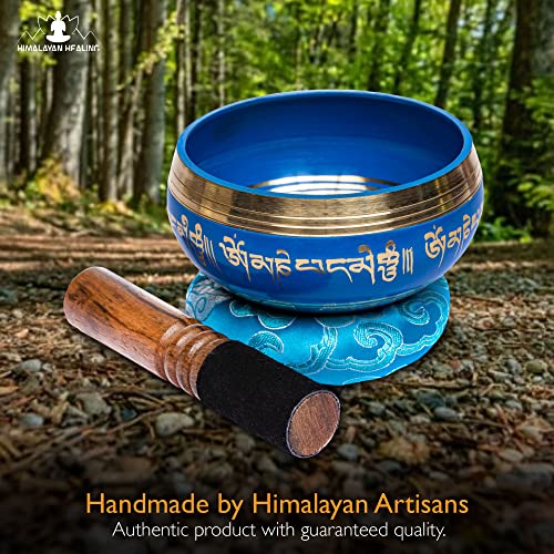 Tibetan Singing Bowls Set 4.2 inch (Blue Throat Chakra) ~ Special portable design suitable for Yoga, Meditation, Sound Healing & Chakra balancing~ (Blue)