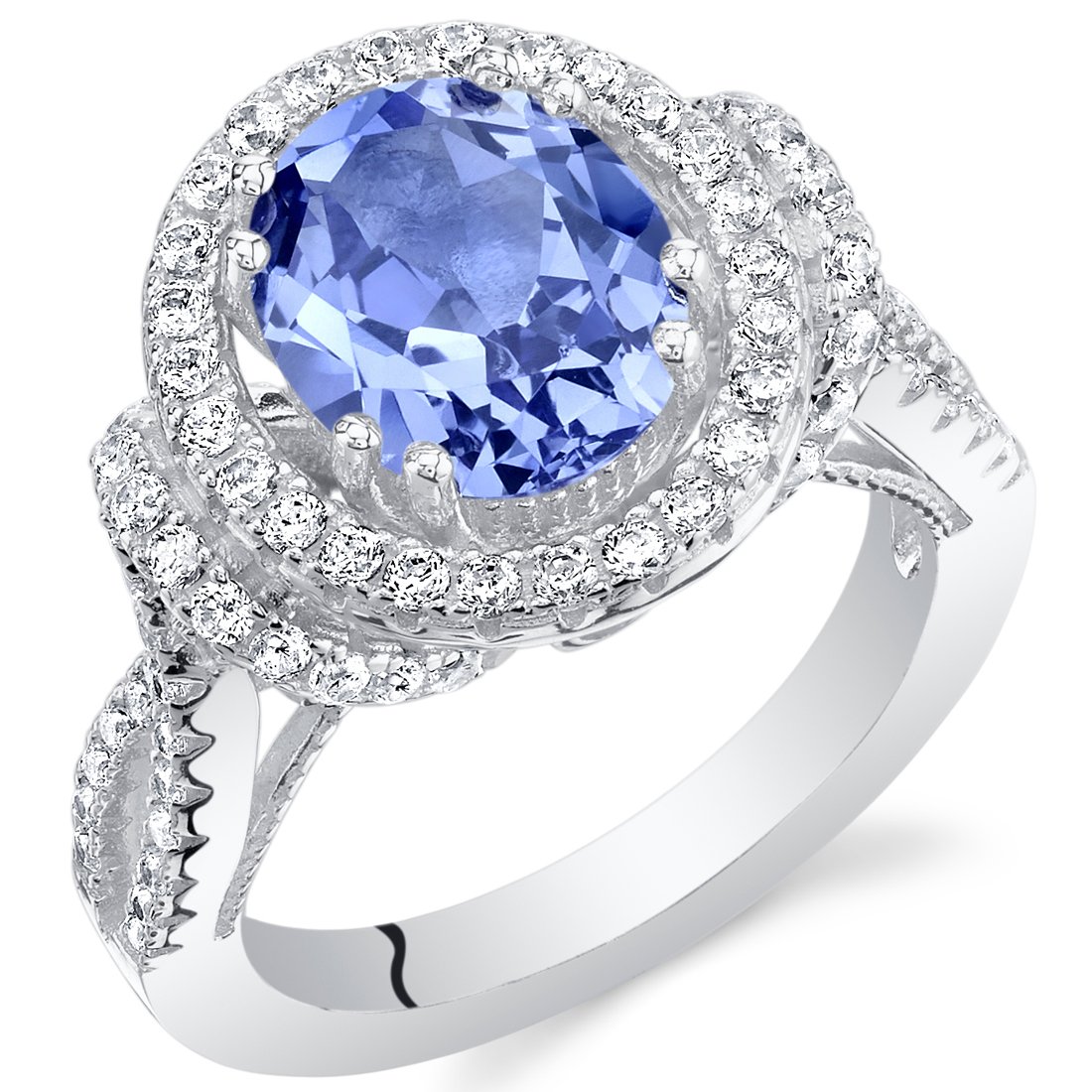 PEORA Simulated Tanzanite Ring for Women 925 Sterling Silver, Large 3 Carats Oval Shape 10x8mm, Size 7