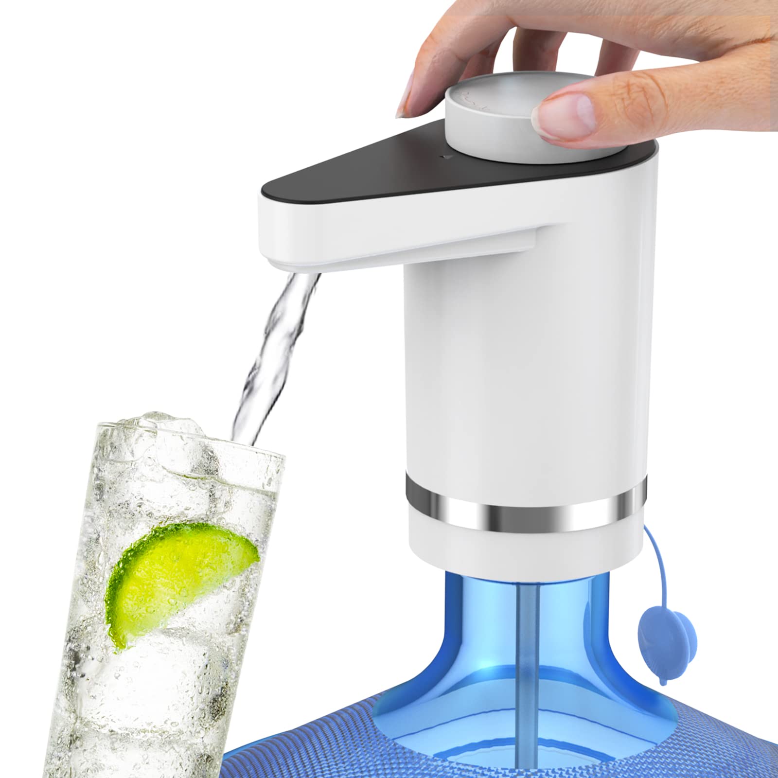 Water Dispenser Pump for 5 Gallon Bottle, Portable Water Bottle Pump with USB Charging, Electric Automatic for 2-5 Gallon Jugs, for Home Camping -White