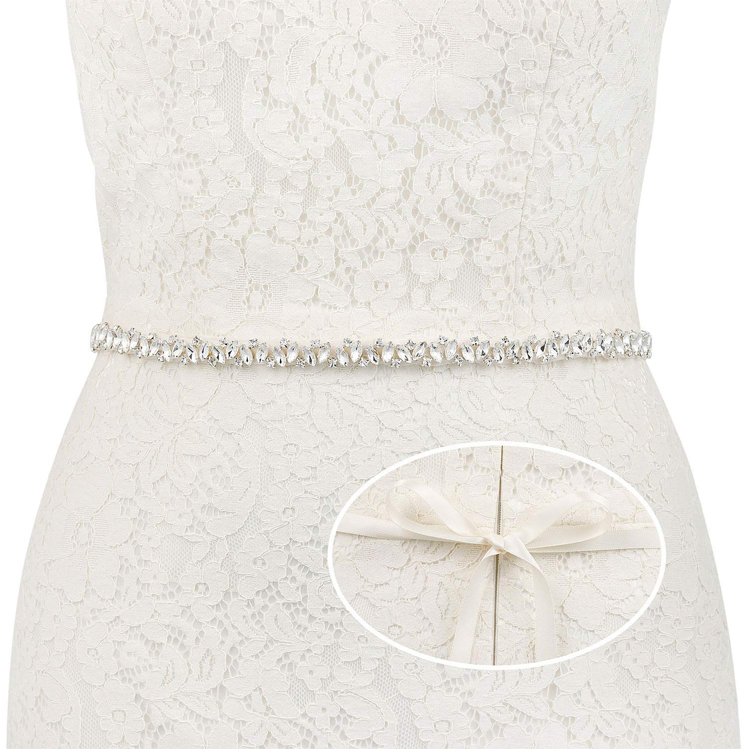 SWEETV Rhinestone Bridal Belt Bridesmaid Sash Crystal Wedding Belt for Dress Evening Gown,Silver