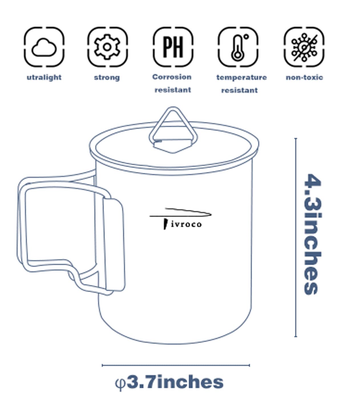 Tivroco Titanium pot camping cup with lid 25 Ounce 750ml-Ultralight pot with lid Suitable for Outdoor Backpacking Hiking Backpacking Camping Open Fire -Rust resistant and healthy