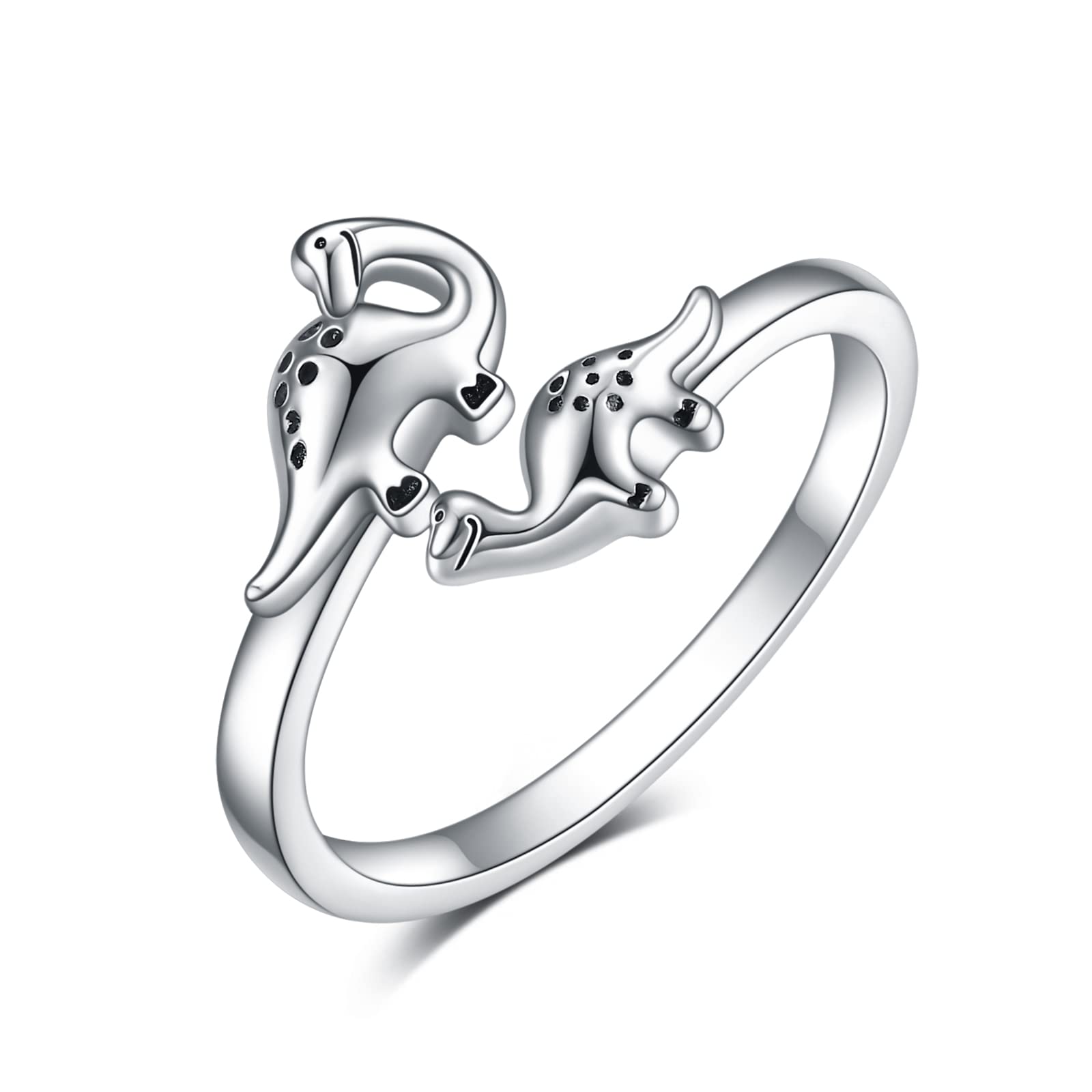 YAFEINI Dinosaur Ring Sterling Silver Mother and Daughter Brontosaurus Statement Ring Opening Adjustable Knuckle Band Jewelry for Women