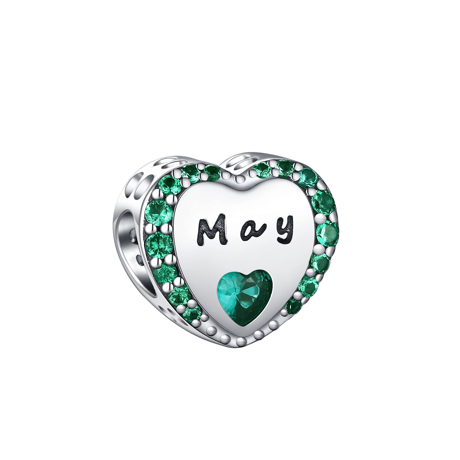 TIZU 925 Sterling Silver May Birthstone Charms for Pandora Bracelet Love Heart Beads Charm Happy Birthday Mother's Day Christmas Jewelry Gift for Women