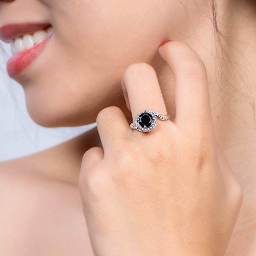 Psiroy 925 Sterling Silver Plated Simulated Black Spinel Bypass Band Halo Engagement Ring Size 12