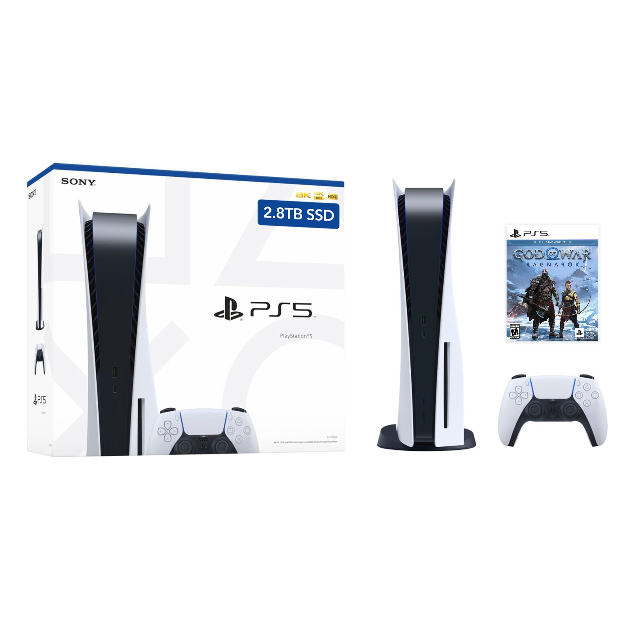 PlayStation 5 Enhanced Storage 2.8TB Disc Version Console God of War Ragnarok Bundle - PS5 Disc Console, White, with Controller and Case, God of War Voucher [video game] [video game] [video game] [video game] [video game]
