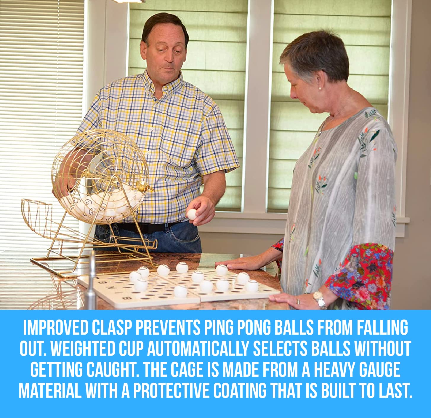 Regal Bingo - Jumbo Professional Bingo Cage - includes Brass Cage, 75 White Ping Pong Balls, Master Board - for Large Group Games, Game Night, Bingo Hall, & Holiday Activities - 16 in - Gold