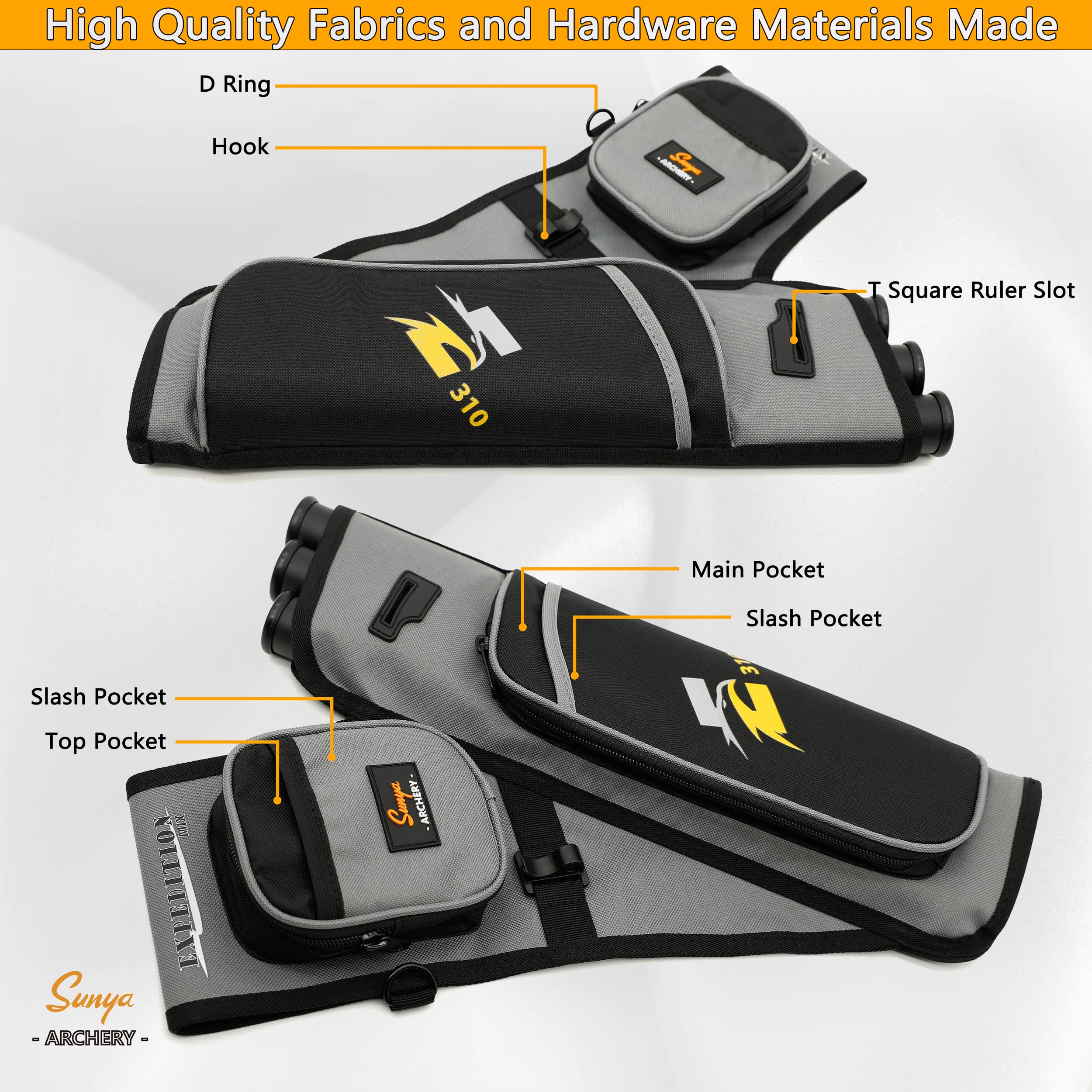 SUNYA Archery Hip Quiver for Arrows. Includes 3 Arrow Tubes, Nylon Belt, Pouch for Finger Tab and Thumb Release. Archery Quiver (Charcoal Grey)