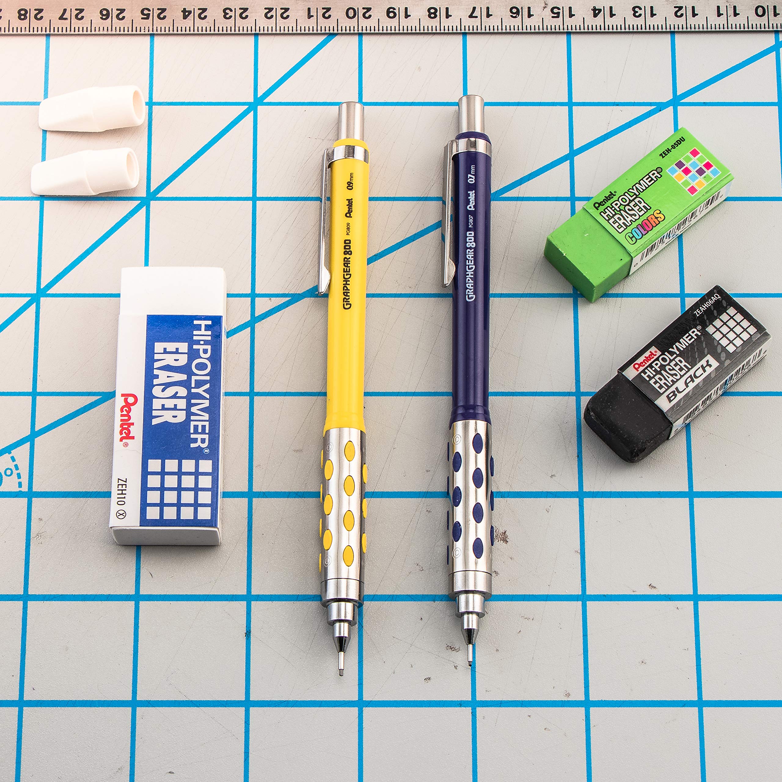 Pentel Graph Gear 800 Mechanical Drafting Pencil, 0.9mm, Yellow Barrel with Lead and Small Block Eraser (PG809LZBP)