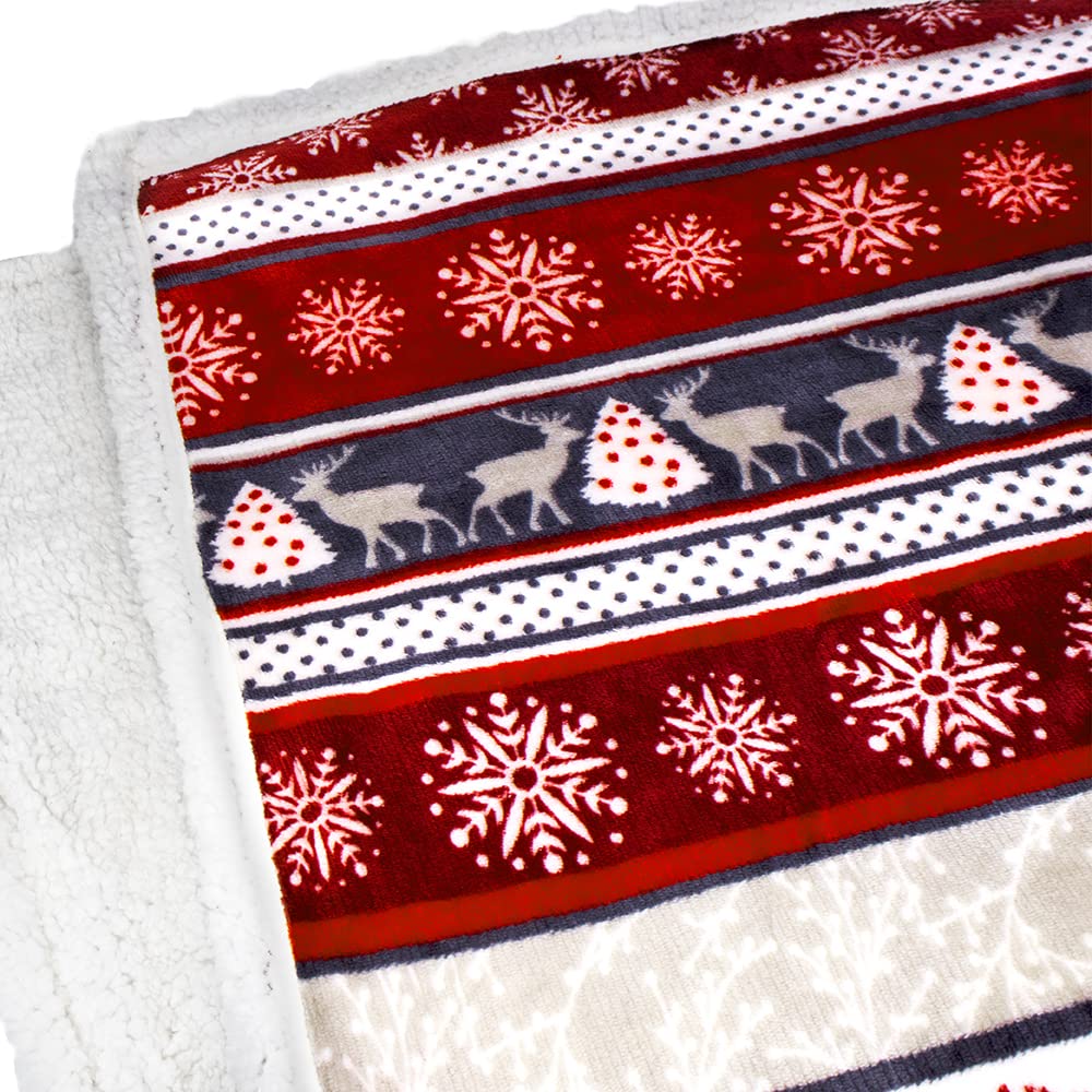 PAVILIA Premium Christmas Sherpa Throw Blanket | Christmas Decoration Reindeers, Fleece, Plush, Warm, Cozy Reversible Microfiber Holiday Blanket 50 x 60