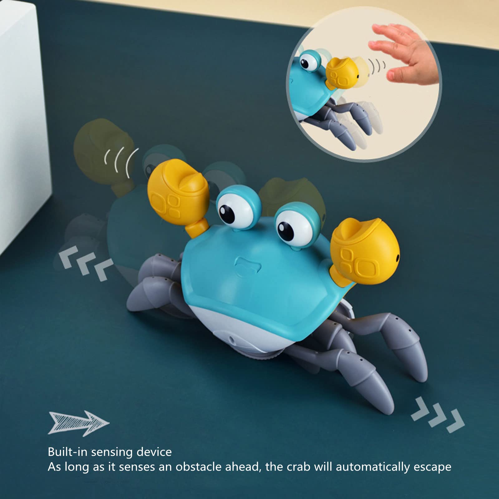 Weiei Crawling Crab Baby Toy, Tummy Time Crab with Music and LED Light, Dancing/ Moving Crab, Automatically Avoid Obstacle Toddler Interactive Moving Crab Baby Toy for Babies Kids, (Green)