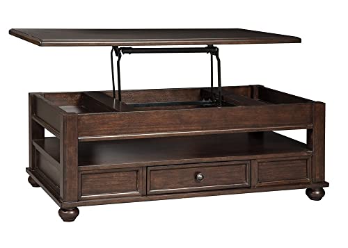 Signature Design by Ashley Barilanni Traditional Lift Top Coffee Table with 1 Storage Drawer, Open Shelf and Hidden Storage, Dark Brown