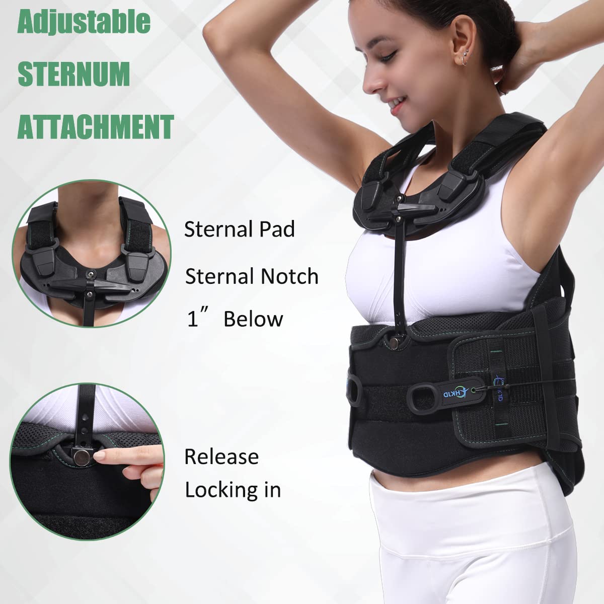 TLSO Thoracic Full Back Brace for Men and Women - Universal Treat Kyphosis, Compression Fractures, Osteoporosis, Upper Spine Injuries, and Pre or Post Surgery with Hard Lumbar Support (X-Large)