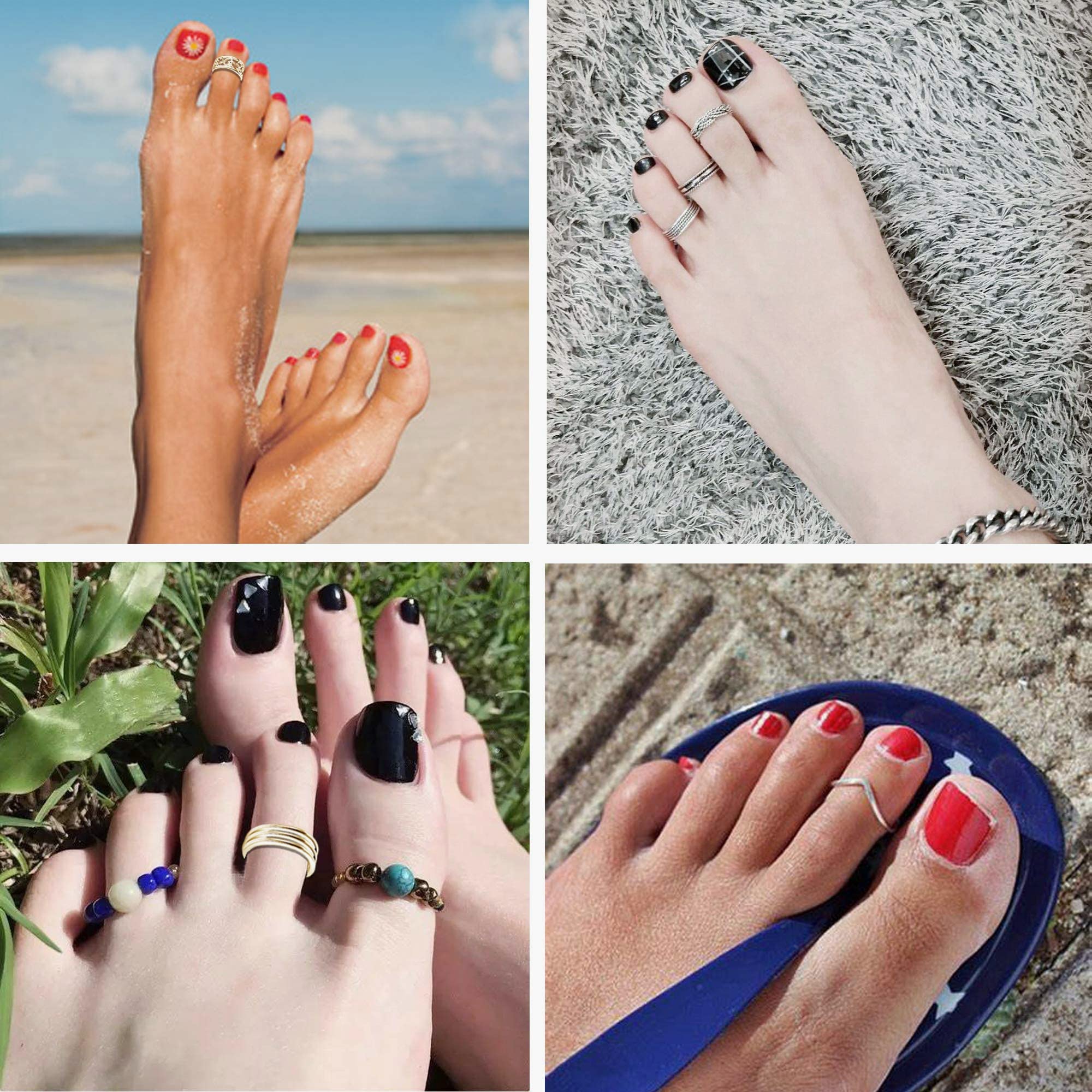 Subiceto 11 PCS Toe Rings for Women Adjustable Open Wave CZ Hollow Flower Celtic Knot Simple Band Knuckle Tail Ring Set