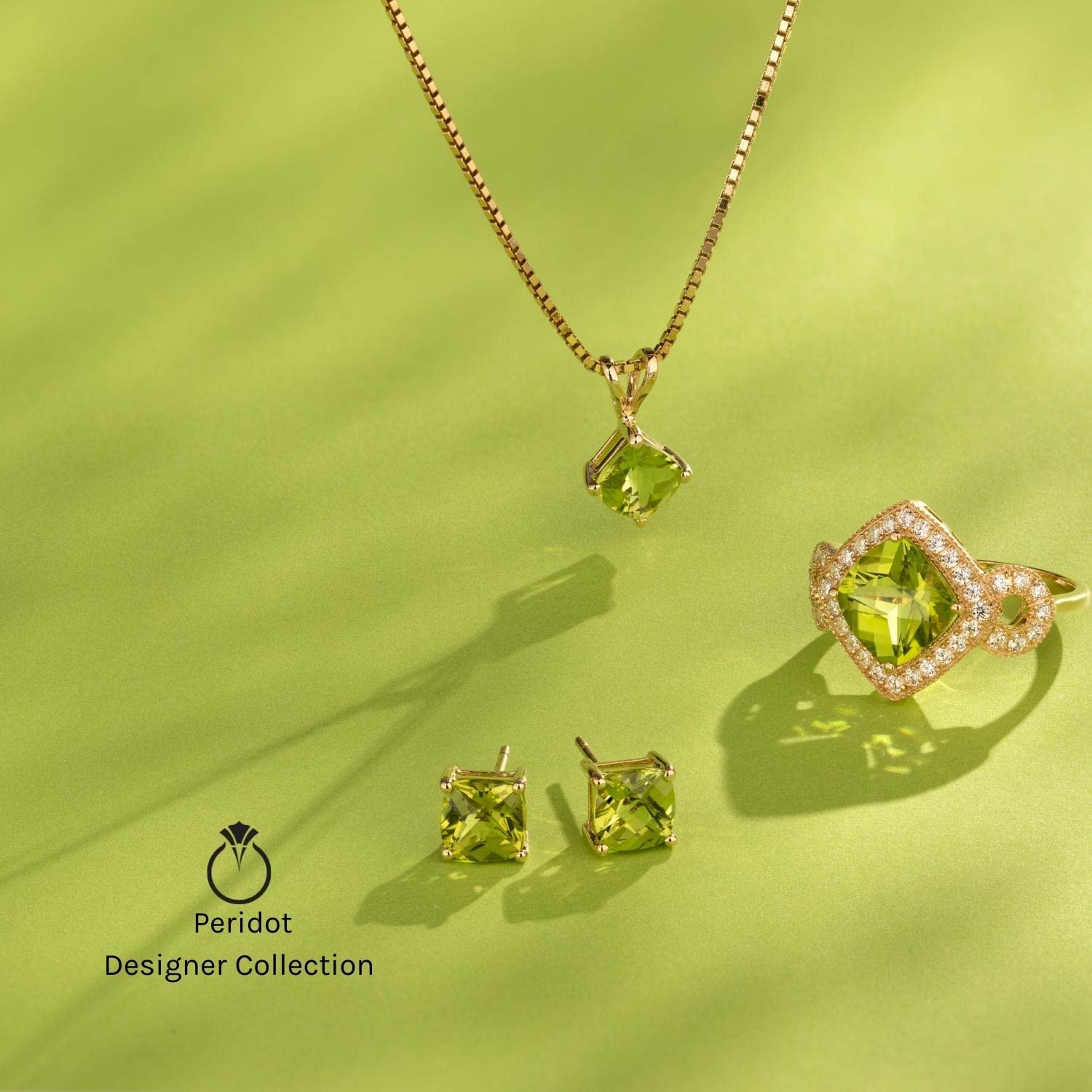 PEORA 14K White Gold Peridot and Diamond Pendant for Women, Genuine Gemstone Birthstone, Heart Shape Solitaire, 6mm, 1 Carat total