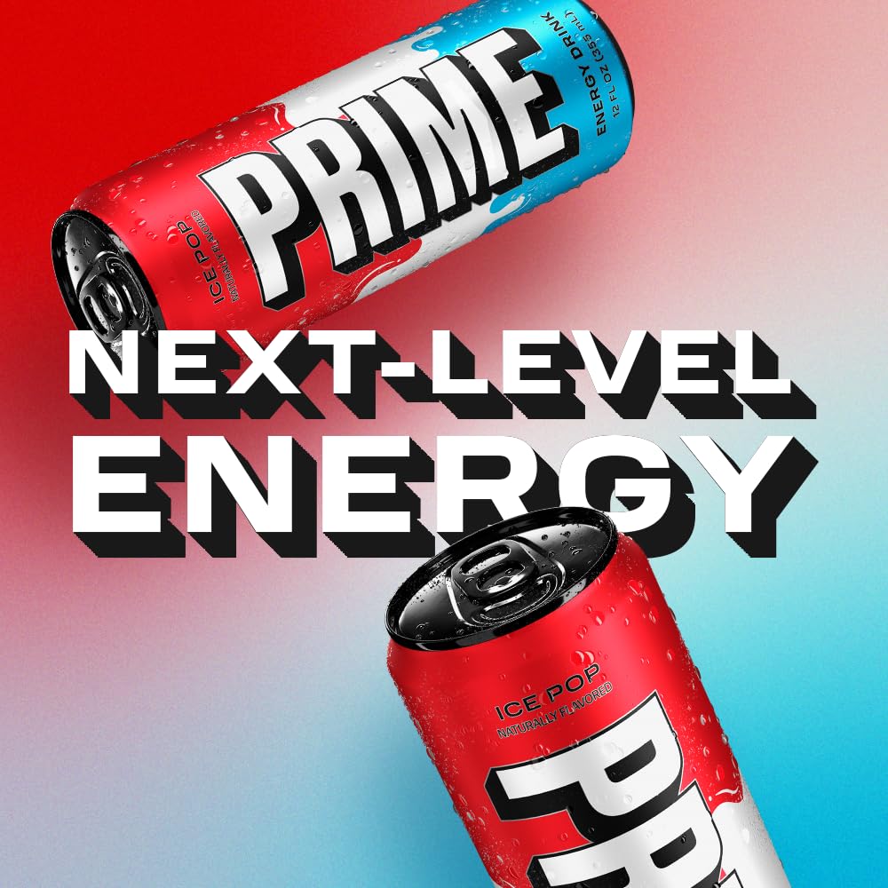 PRIME Energy ICE POP | Zero Sugar Energy Drink | Preworkout Energy | 200mg Caffeine with 355mg of Electrolytes and Coconut Water for Hydration| Vegan | Gluten Free |12 Fluid Ounce | 12 Pack