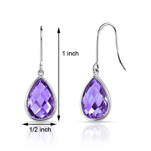 Peora 14K White Gold 5 Carats Purple Amethyst Teardrop Dangle Earrings for Women, Genuine Gemstone, Pear Shape 14x8mm, Fishhooks