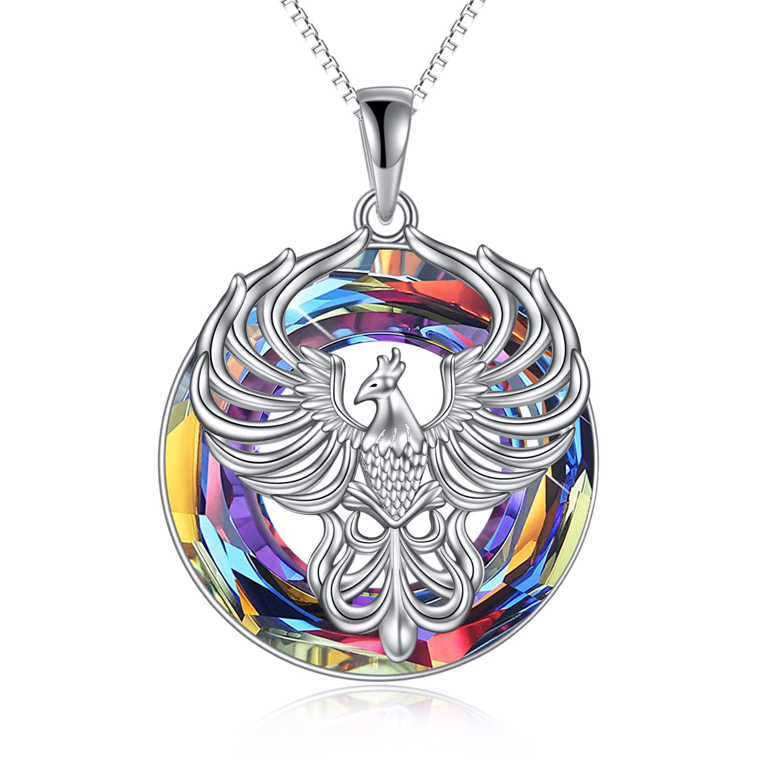 YAFEINI Phoenix Necklace Sterling Silver Crystal Phoenix Pendant Firebird Jewelry Gift for Women