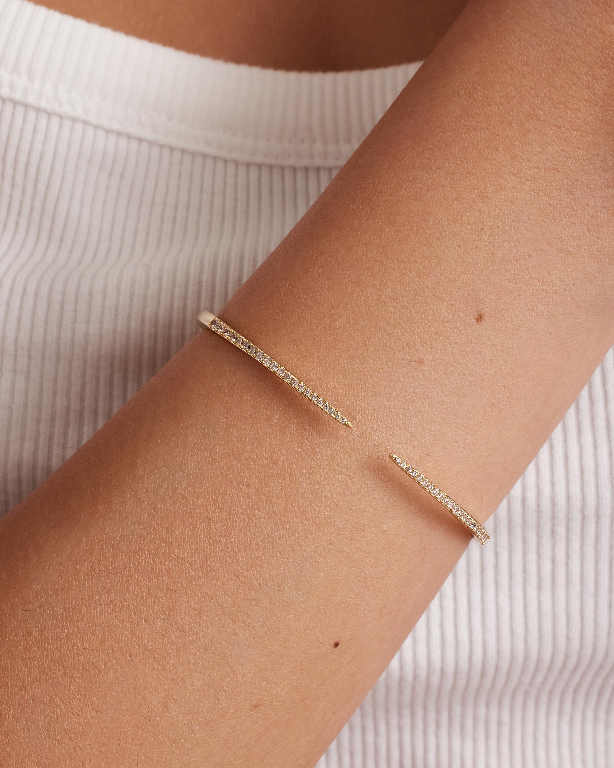 PAVOI 14K Gold Plated Cubic Zirconia Claw Bangle Bracelet | Elegant CZ Cuff Bracelets for Women (6.5, Yellow Gold)