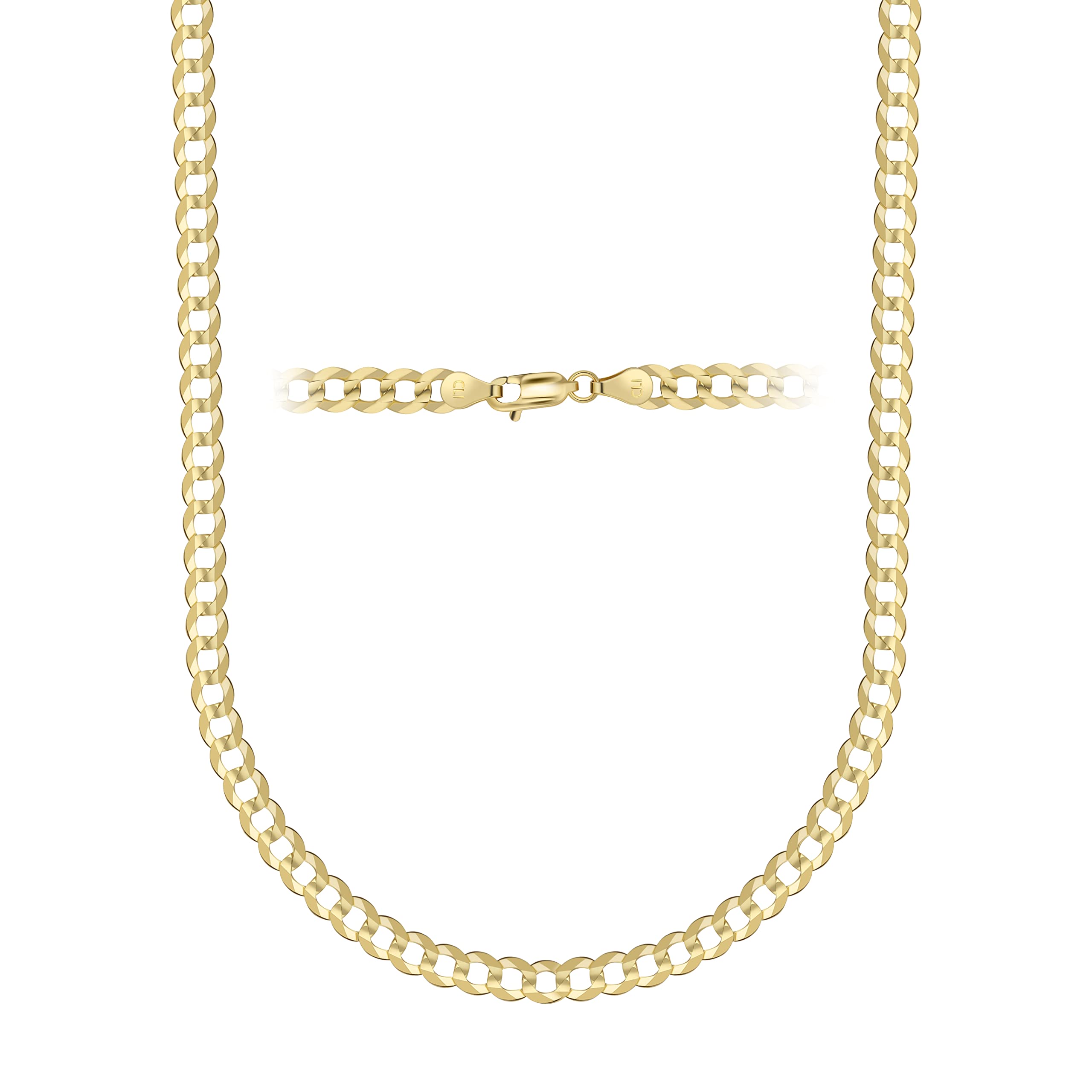 PORI JEWELERS 14K Solid Yellow Gold 3.8mm Cuban Curb Link Chain Necklace- Lobster Claw Clasp (Yellow, 20)