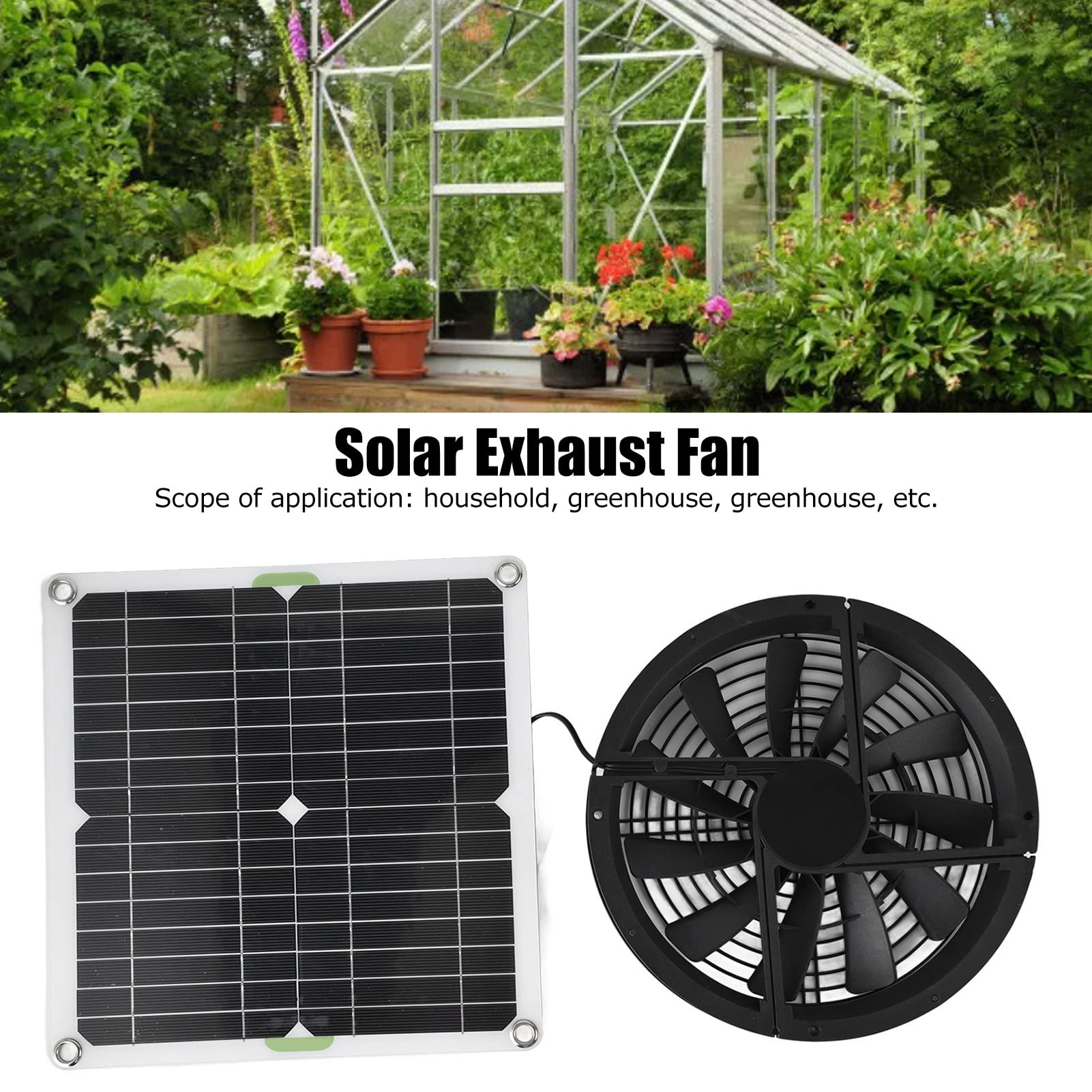Solar Panel Fan Ventilation Fan Kit 10 Inch, Solar Powered Exhaust Fan Portable Ventilator Fan with Protective Mesh, 12V 100W Mini Ventilator Fan for Chicken Coops Greenhouse Shed