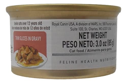 Royal Canin Slices in Gravy Cat Food 3 Flavor 6 Can Sampler, (2) Each: Urinary Care, Weight Care, Aging 12+ (3 Ounces) - Plus Catnip Toy and Fun Facts Booklet Bundle