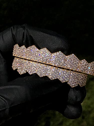 Shop-iGold 14k Gold Plated Iced Out Bling Gold Grillz for Mouth Top Bottom Hip Hop , 8 Teeth Grills for Teeth Mouth Set