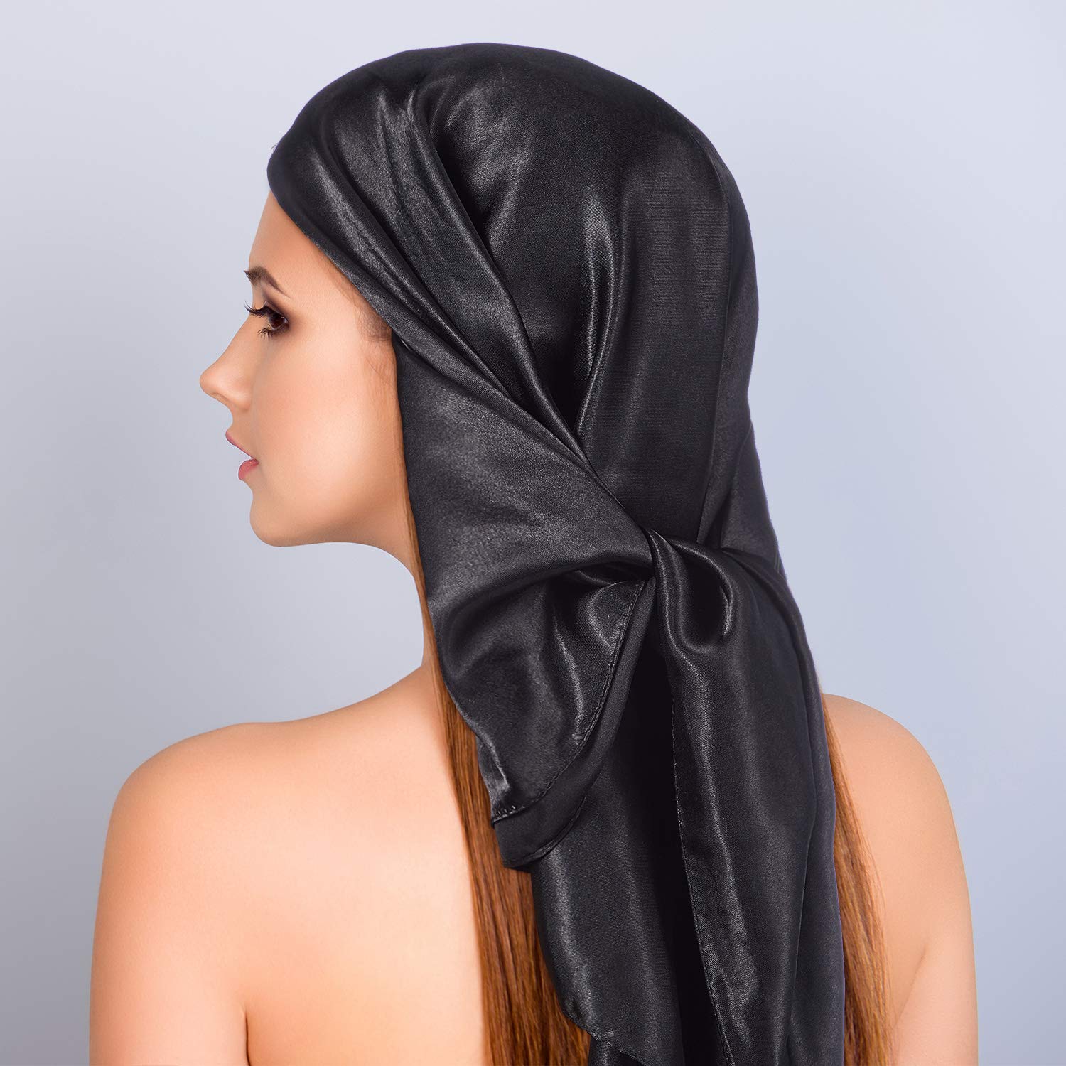 SATINIOR 35 Inch Silk Head Scarf 2 Pcs Large Square Neck Scarf Sleeping Hair Wrapping Satin Scarf for Women