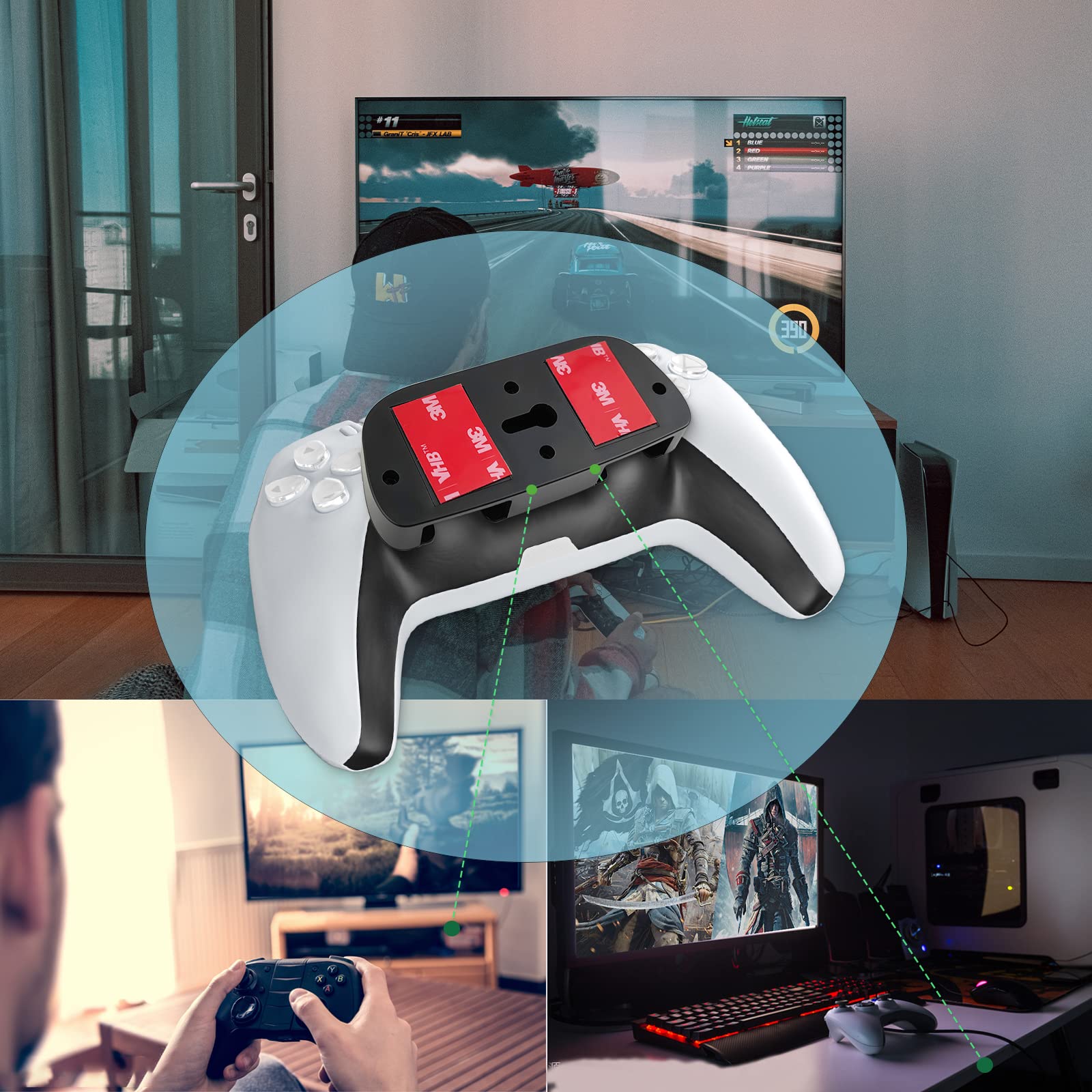 RUKUHOT 2 Pcs Controller Desk Mount Fit for PlayStation 5/PlayStation 4 Controller, PS5 Controller Holder Storage Rack, No Drilling Stick Under Desk Stand Hanger for PS4 Gaming Controllers