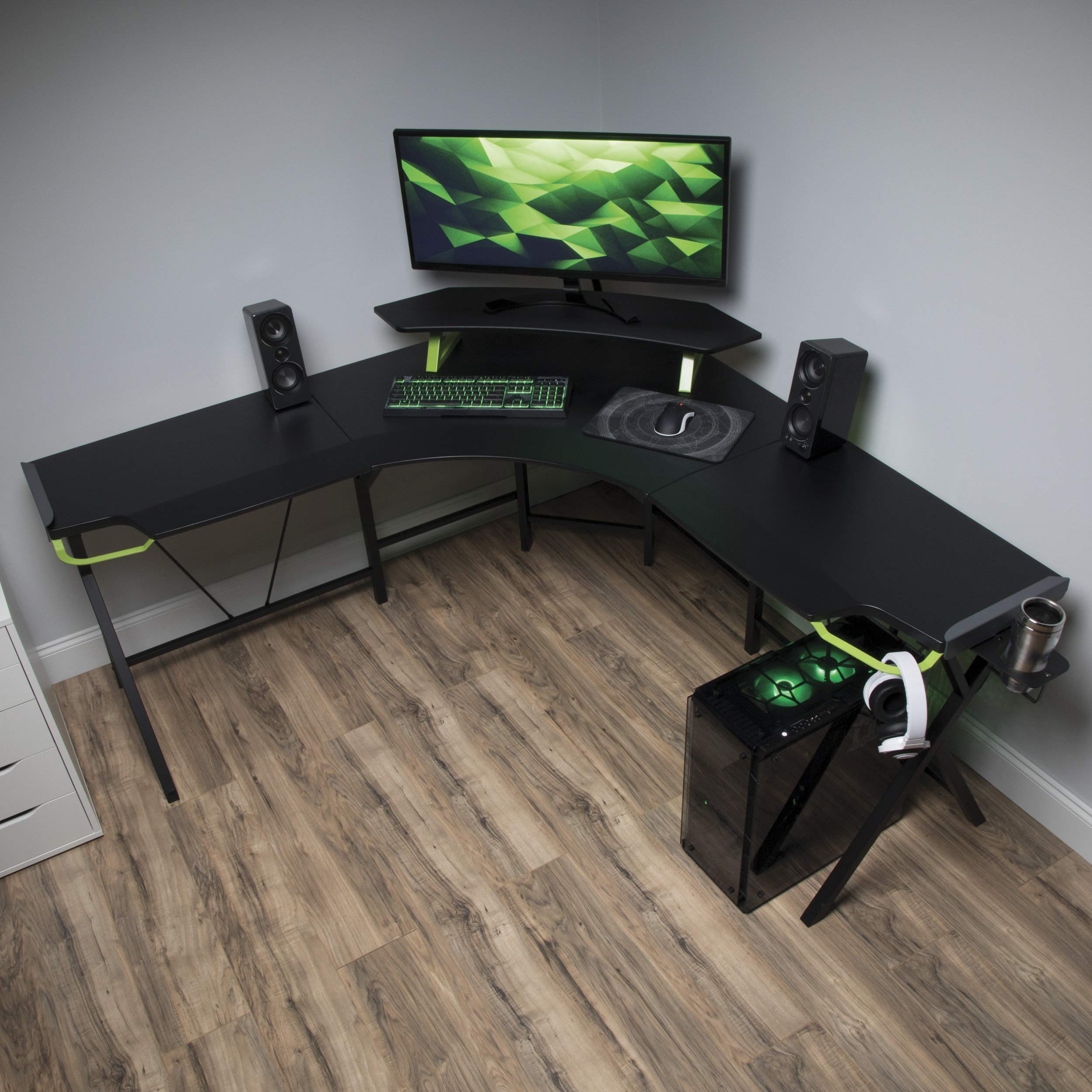RESPAWN 2000 Gaming Computer Desk, L Shaped Desk, in Green RSP 2000 GRN