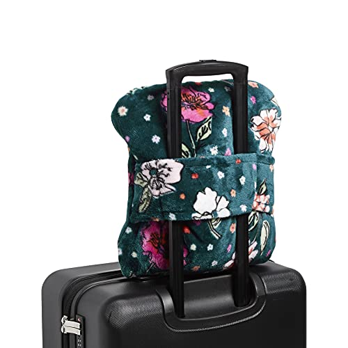 Vera Bradley Women's Fleece Fleece Travel Blanket with Trolley Sleeve, Hope Blooms Teal, One Size
