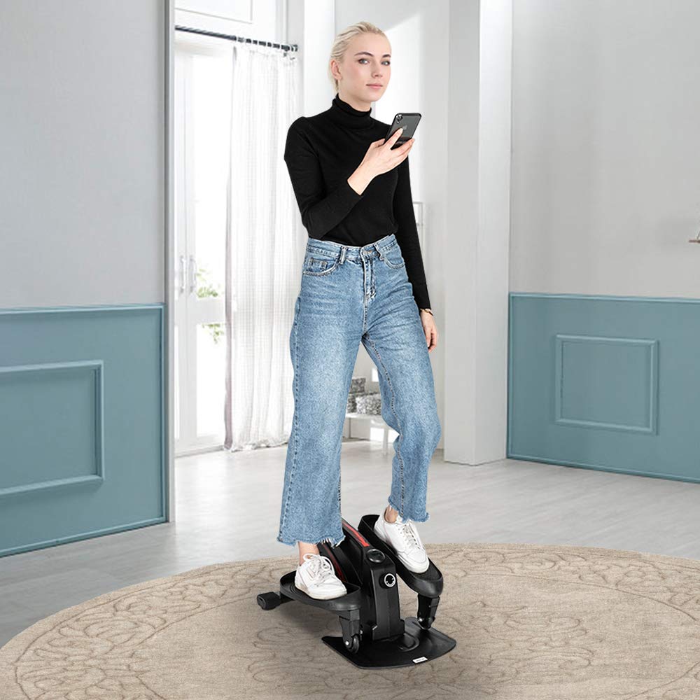SSLine Elliptical Machines for Home Office Use Under Desk/Stand up Elliptical Trainer with LCD Monitor Mini Exercise Bike Compact Strider Foot Leg Pedal Exerciser Stepper for Small Space