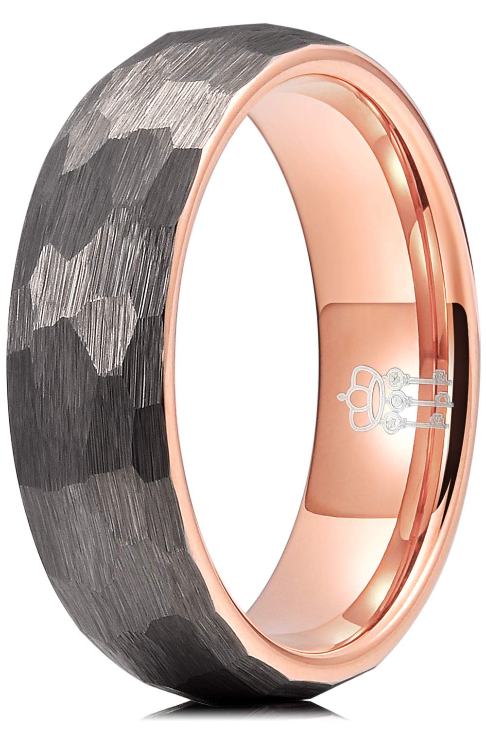 THREE KEYS JEWELRY 2mm Womens Charming Jewelry Tungsten Hammered Brushed Wedding Carbide Ring Band for Women Engagement Rose Gold Size 10.5