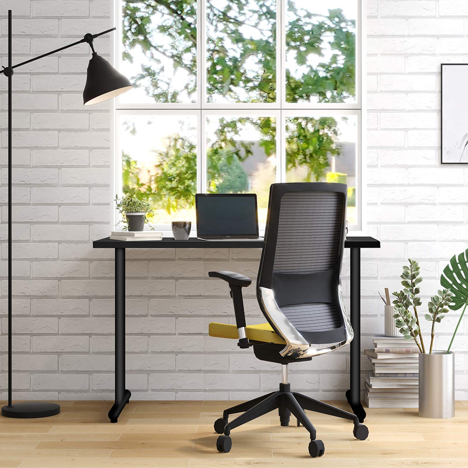 Sunon Modern Computer Desk Home Office Workstation Writing Table with Cable Hole, 47 Inch, Black