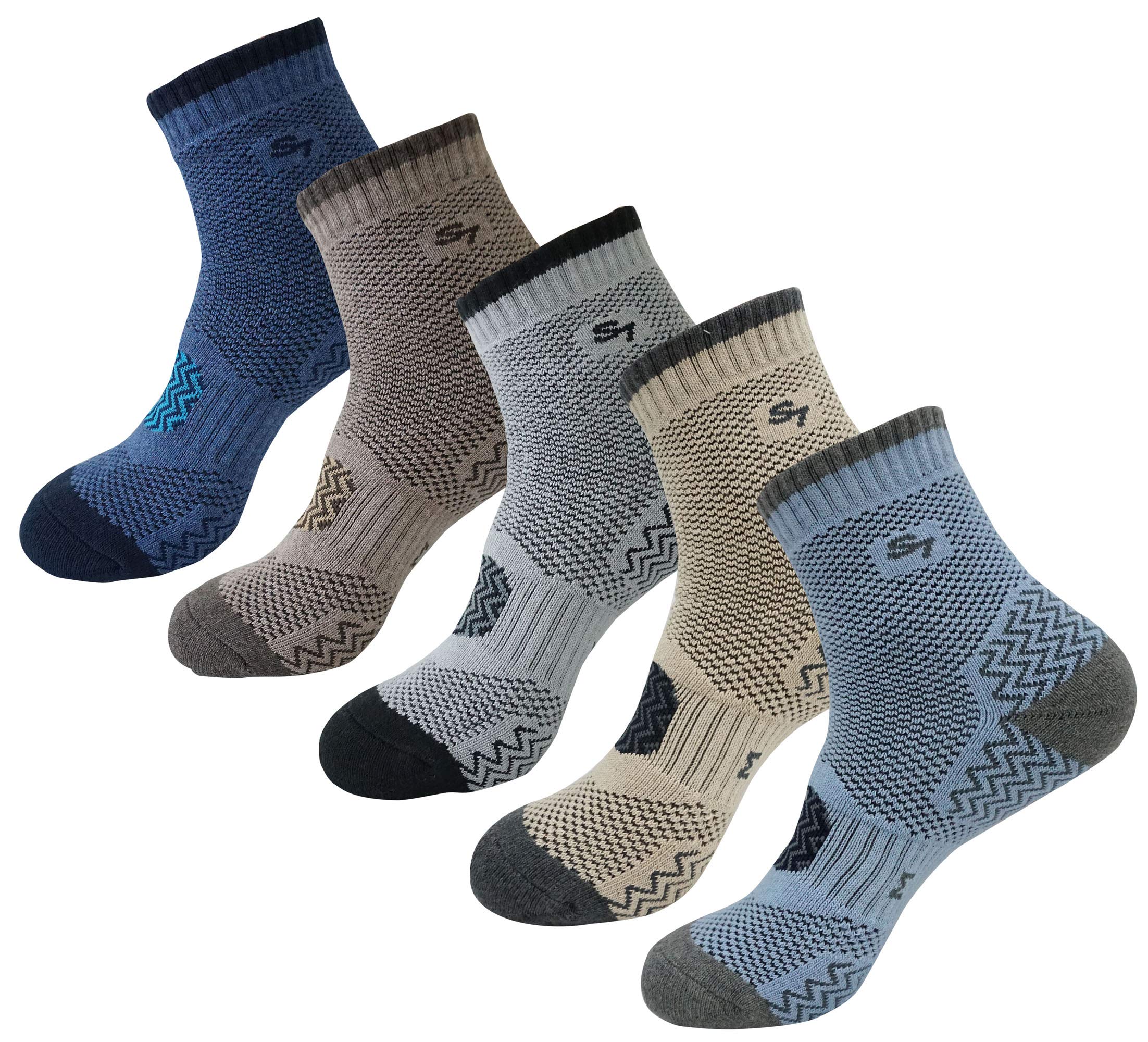 SEOULSTORY7 5pack Men's Full Cushion Mid Quarter Length Hiking Socks 5Pair Brown/Gray/Mint/Light Blue/Beige XL3