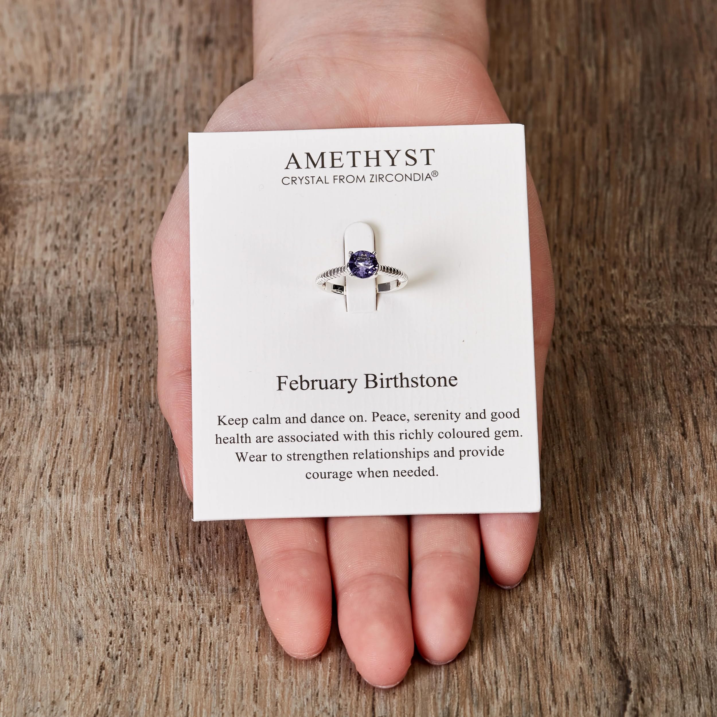 Philip Jones February (Amethyst) Adjustable Birthstone Ring Created with Zircondia® Crystals