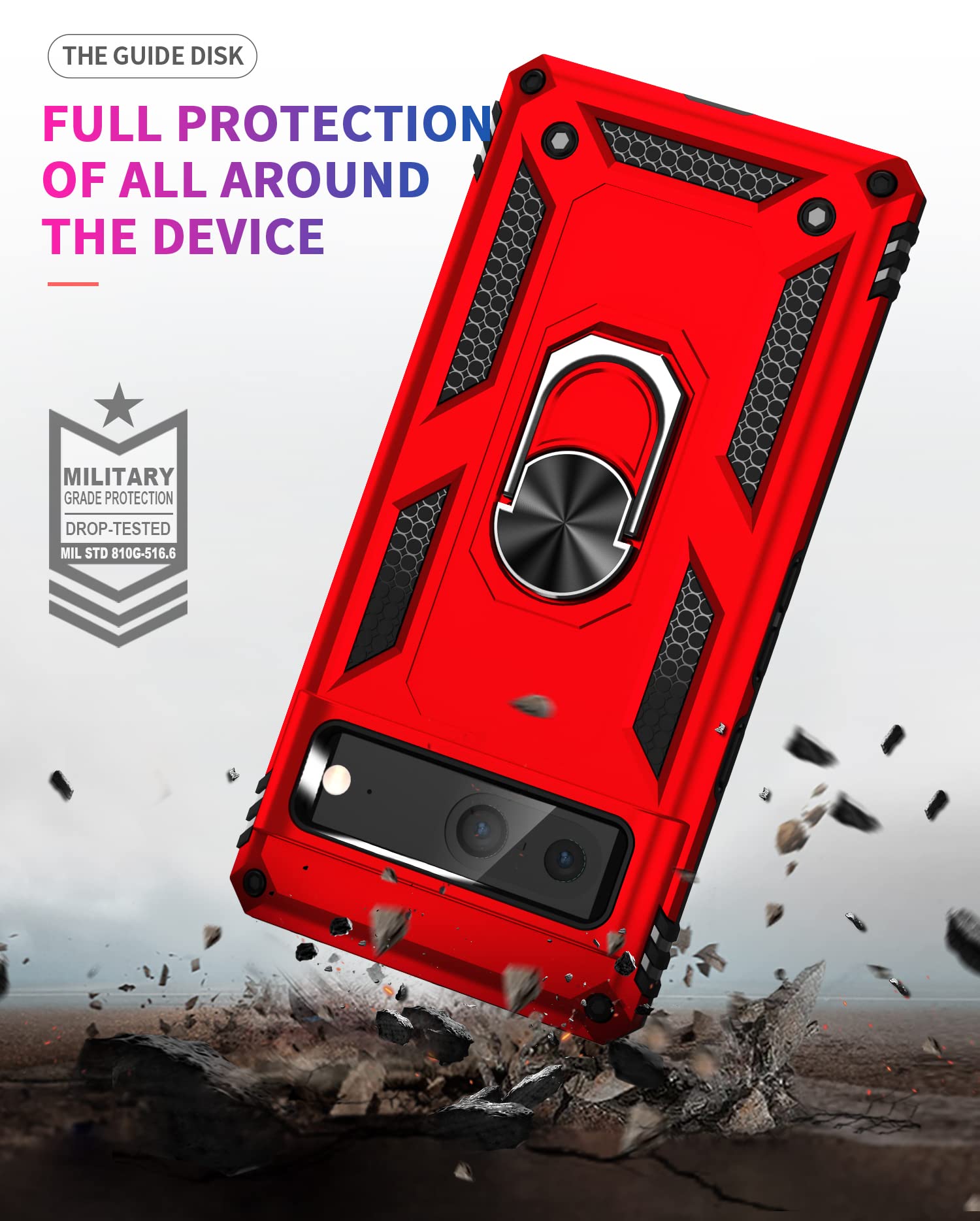 SunRemex for Google Pixel 7 Case with HD Screen Protector [2 Packs], [Not for Google Pixel 7 Pro ], Magnetic Ring Holder Kickstand,[Military Grade] Phone Case for Google Pixel 7 2022 (Red)