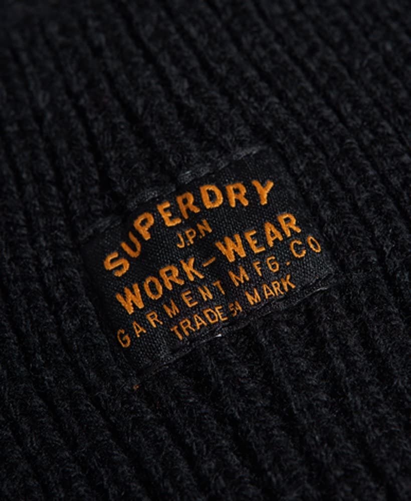 Superdry Mens Radar Beanie, Fold-Up Hem, Wool Blend Black Size One Size