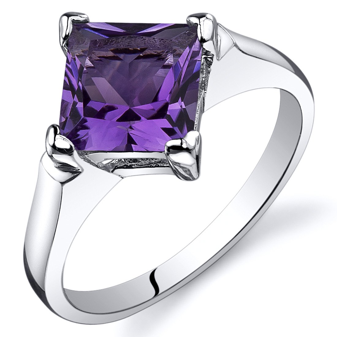 PEORA Amethyst Engagement Ring in Sterling Silver, Classic Designer Solitaire, Princess Cut, 7mm, 1.50 Carats, Comfort Fit, Size 8
