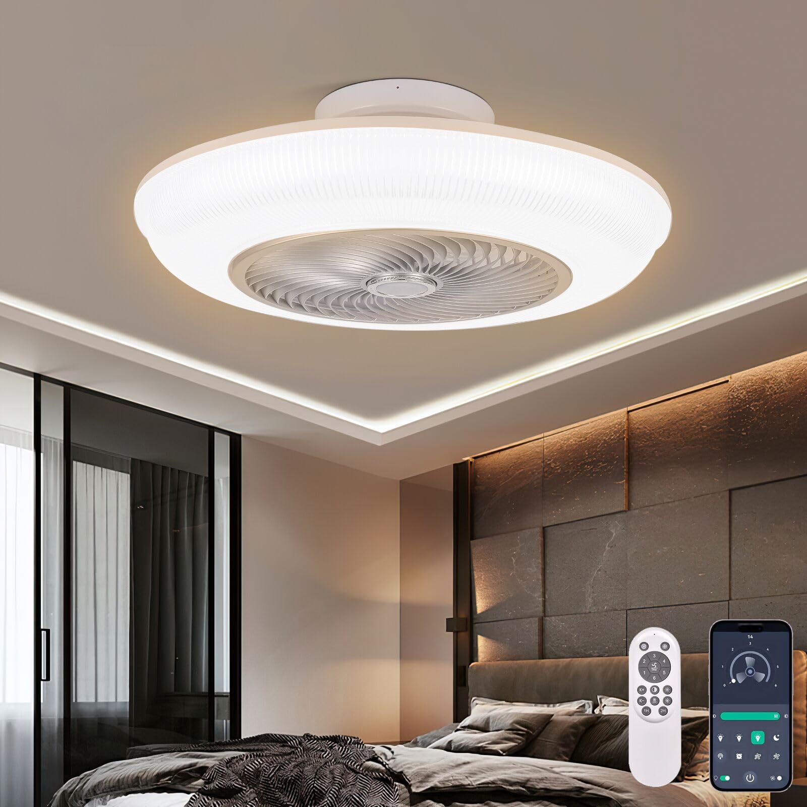 OYZ Ceiling Fans with Lights, Modern Bedroom Ceiling Fan with Lights Smart APP and Timing Remote,3-Color Light Dimming 3-Gear Wind Enclosed Ceiling Fan