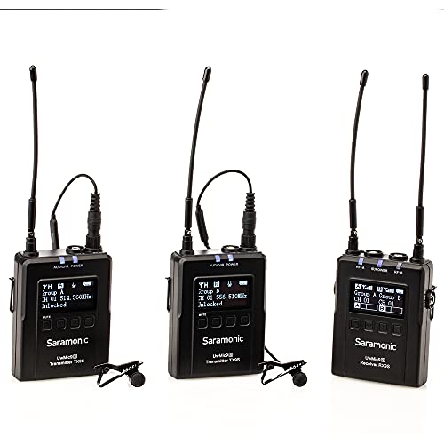 Saramonic Advanced 2-Person Wireless UHF Lavalier System with Dual Camera-Mount Receiver, Premium DK3A Lavaliers, Li-Ion Power, Hard Case & More (UwMic9S Kit 2),UWMIC9S-KIT2,Black
