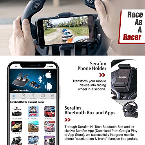 Serafim R1+ Racing Wheel for Xbox One, PS4, PC, Switch, PS3, iOS, Android - Vibration Xbox One Steering Wheel, PS4 Steering Wheel, PC Gaming Wheel - Gaming Steering Wheel with Responsive Pedal