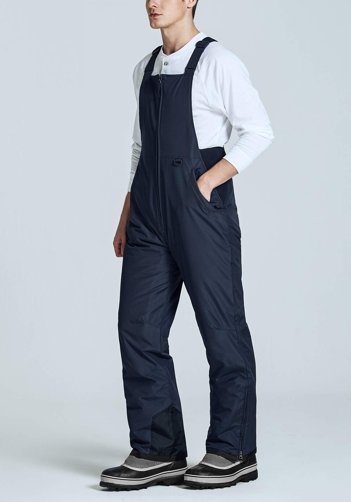 TSLA Men's Winter Snow Bibs, Waterproof Insulated Snowboard Overalls, Ripstop Windproof Ski Pants, Winter Ski Snow Overall Charcoal Blue, Large