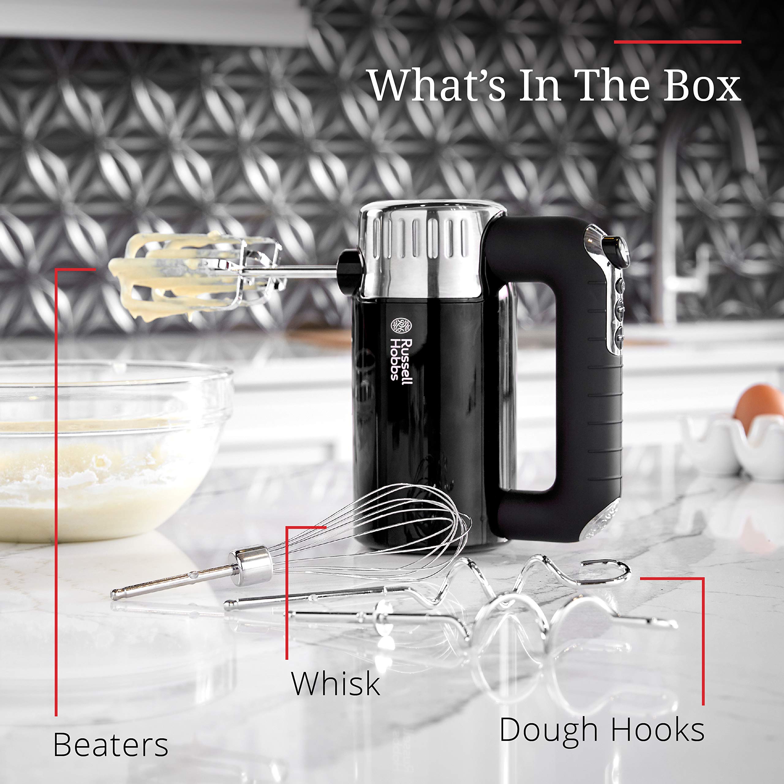 Russell Hobbs MX3100RDR Retro Style Hand Mixer, 4 Speeds + Turbo Boost, Black