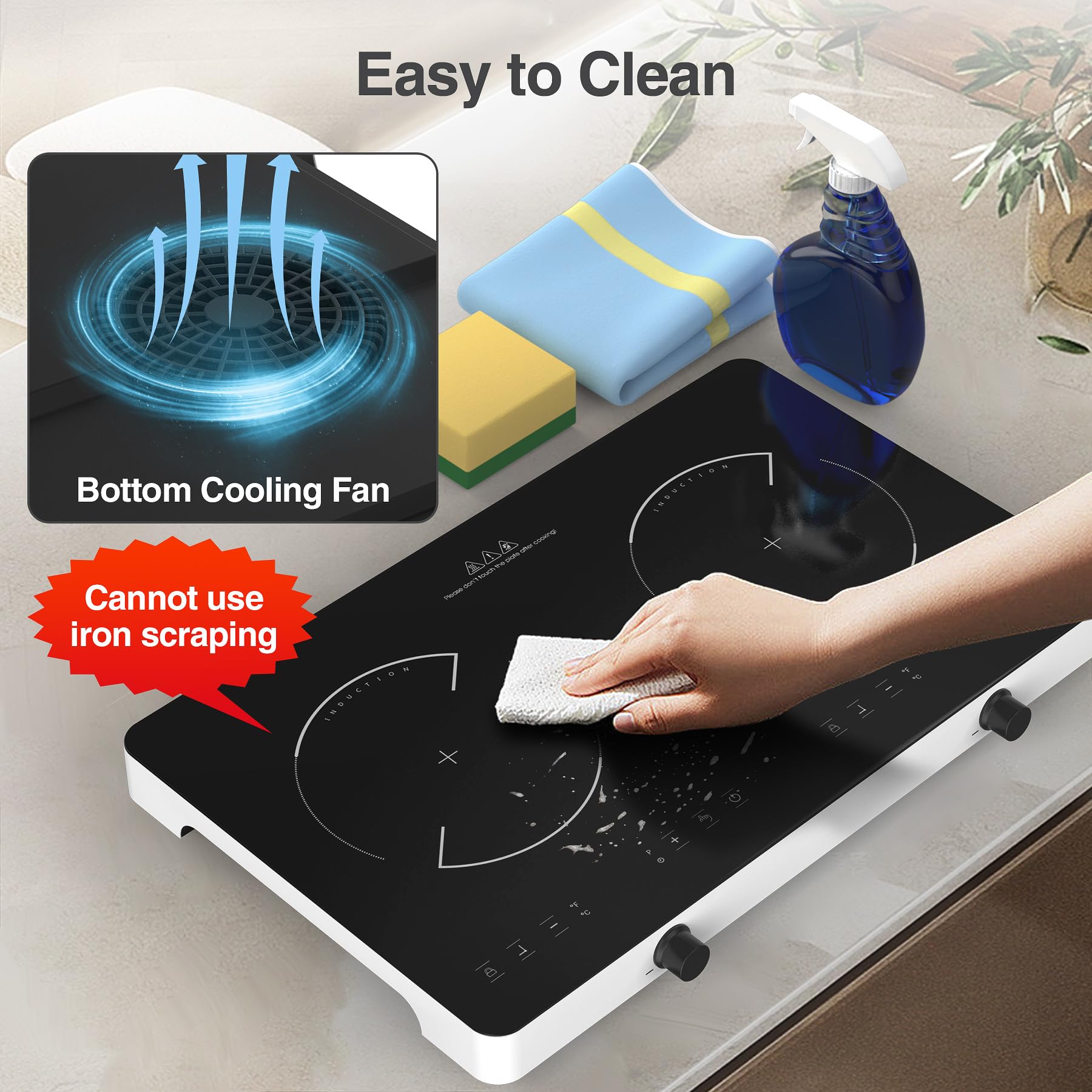 VBGK Double Induction Cooktop,4000W 110V Induction stove top Knob Control, Portable Iduction Cooktop with 9 Power Levels, Child Safety Lock & Timer 2 burner Induction cooktop