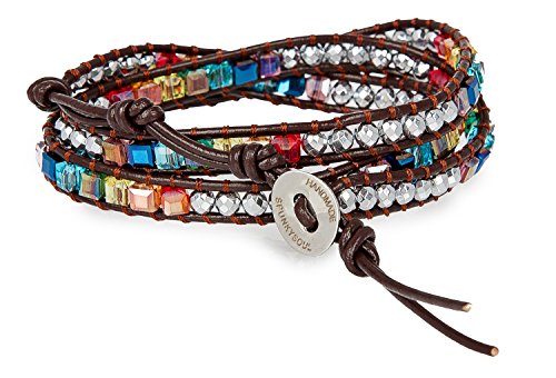 SPUNKYsoul Chakra Awareness Leather 3 Wrap and Crystal Bracelet for Women (Brown)